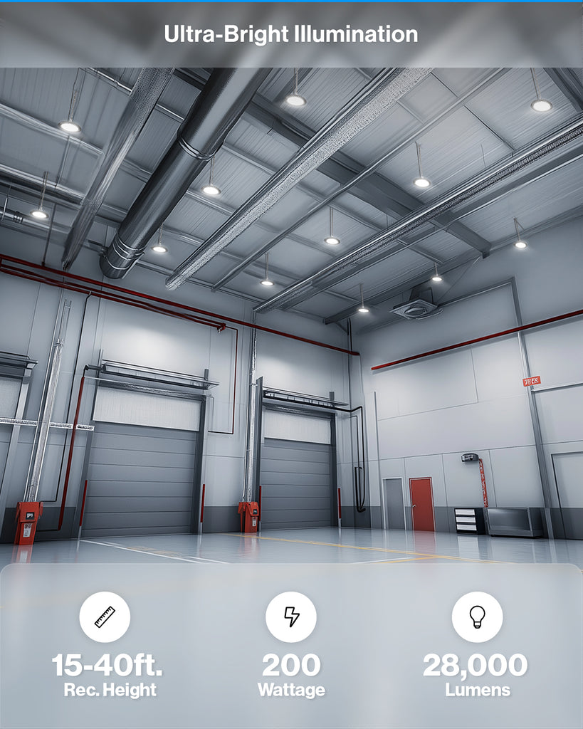 UFO High Bay 200W Plug & Play LED Fixture, 2-Step Install, 28000 Lumen ...