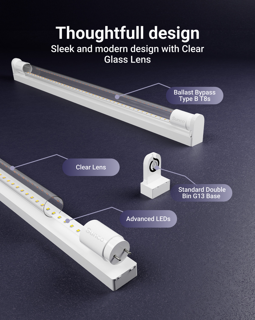T8 LED Tube, 2ft, Clear Glass, Bypass, Type B, 10W, Single/Double Ended ...