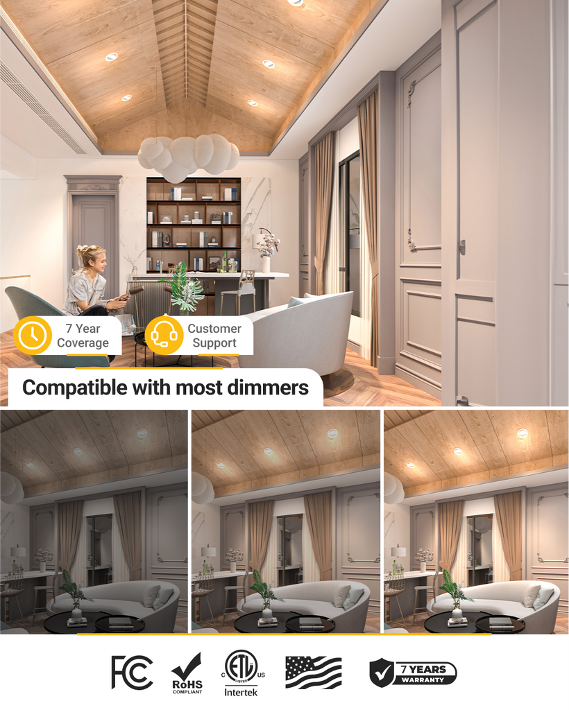 Recessed LED Lighting, 3 Inch, Slim Gimbal, Selectable CCT, 500 Lumens ...