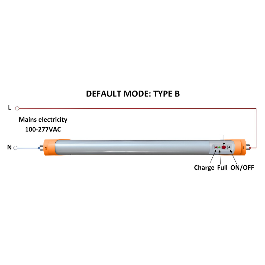 T8 LED Tube with Emergency Battery, 4ft, Frosted, Bypass, Type B, 18W ...
