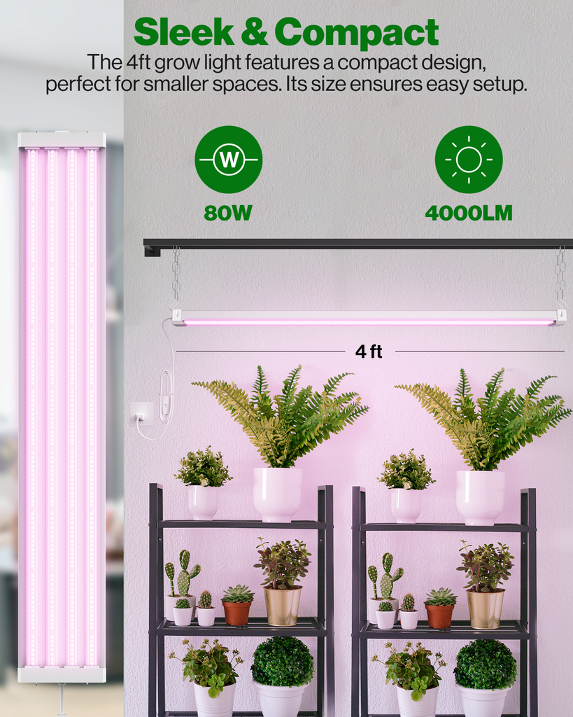SuncoGrow Full Spectrum LED Grow Light, 4ft, 80W, Linkable – Sunco Lighting