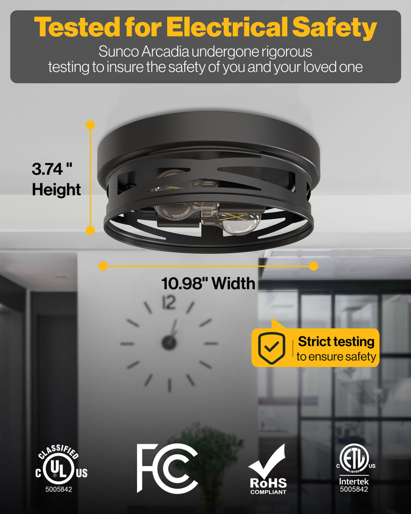 ARCADIA INDUSTRIAL CEILING LIGHT FIXTURE WITH 2X A19 LED FILAMENT BULBS ...