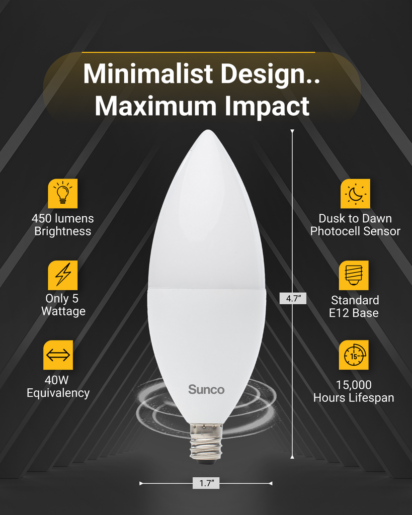 B11 LED Candelabra Bulb, Dusk to Dawn, Frosted | LED LIGHTING | SUNCO ...