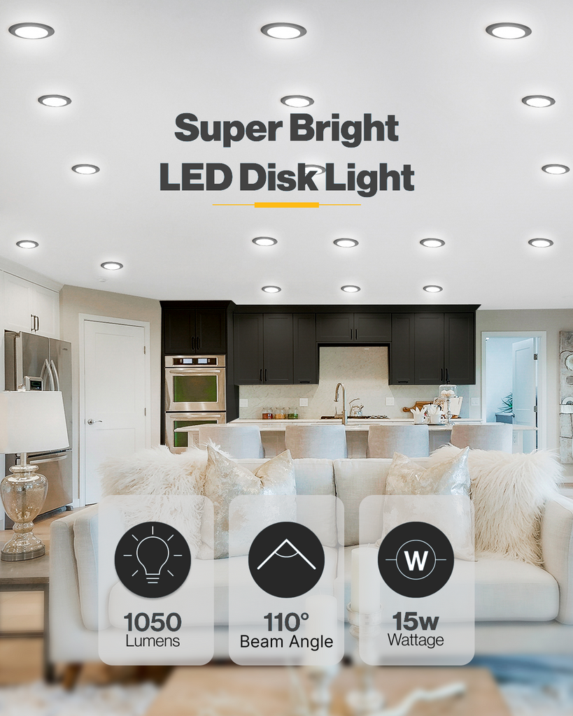Recessed LED Lighting, 5/6 Inch, Black Disk Downlight, 15W, 1050 Lumen ...