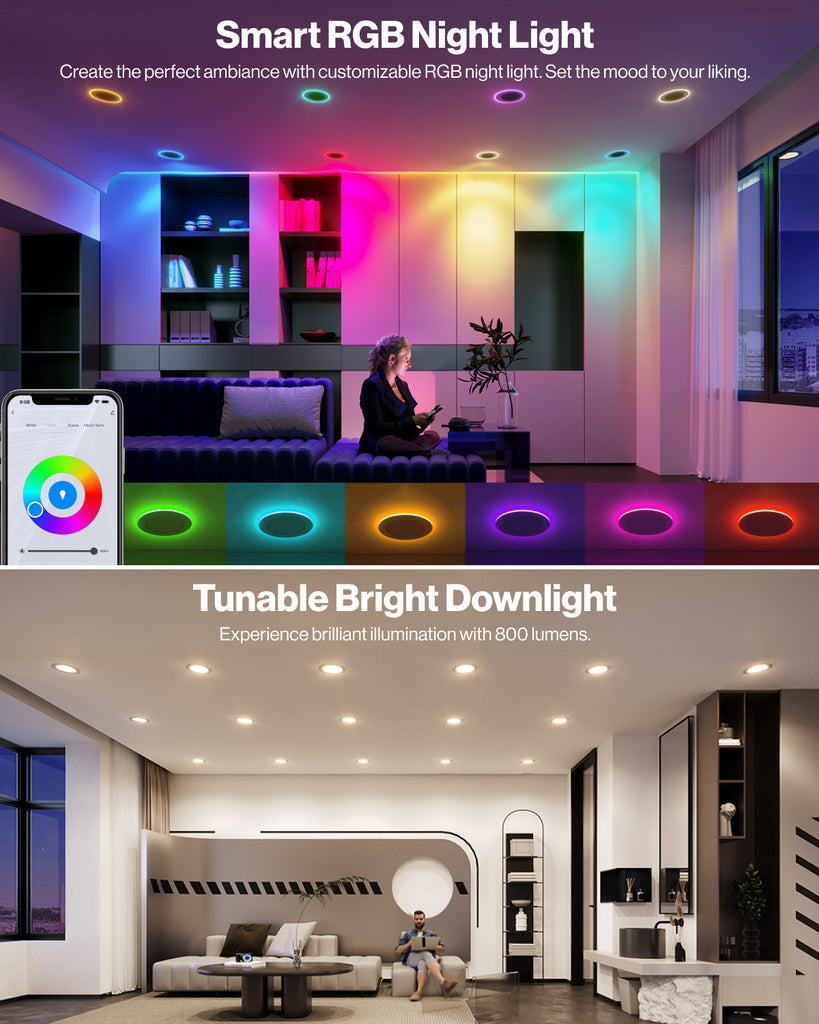 Recessed LED Lighting, 4 Inch, Smart Night Light Slim, Wafer Thin, Smo ...