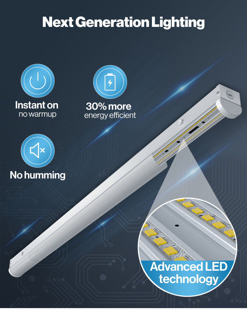 4ft LED Strip Light Fixture, 34W/38W/45W, Selectable Wattage & CCT, 58 ...