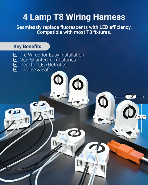 Wiring Harness for 4 Single-Ended T8 Sockets | LED LIGHTING | SUNCO ...