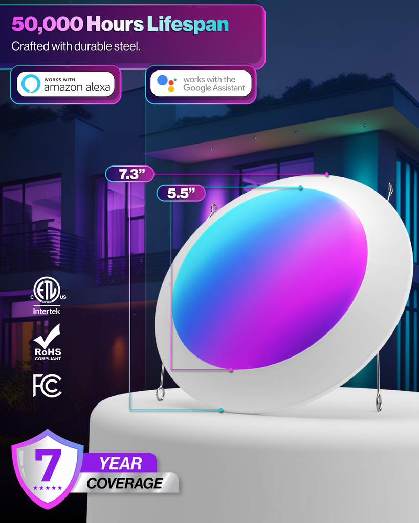 Recessed LED Lighting, 6 Inch, Smart Disk Downlight, 1200 Lumens ...