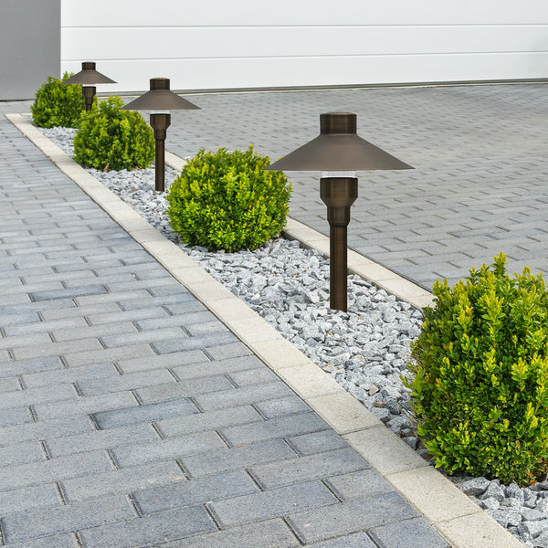 Brass Landscape Pathway Light, Smooth Small Hooded, Low Voltage, Plast ...