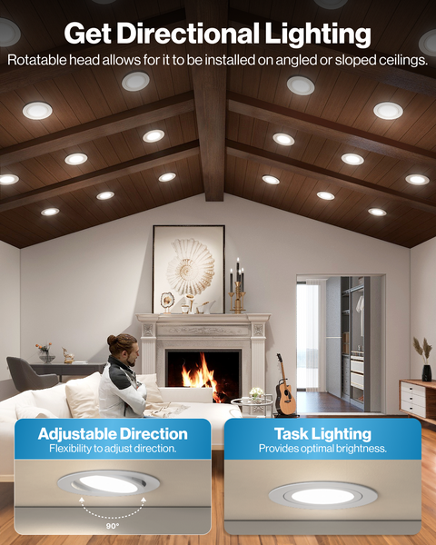 Recessed LED Lighting, 6 Inch, Slim Eyeball Gimbal, Selectable CCT, 13 ...