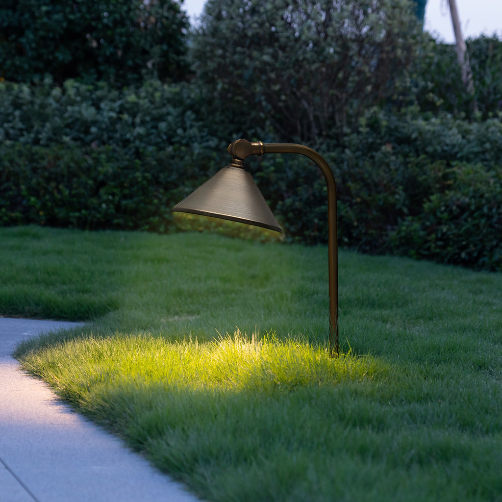 Brass Landscape Pathway Light, Smooth Hooded, Low Voltage, Plastic Spi ...