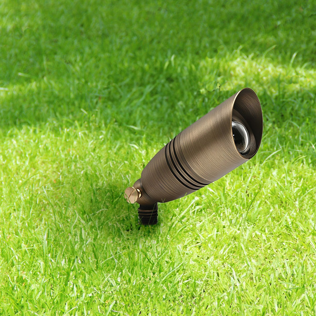 Brass Bullet Head Landscape Spot Light with Plastic Spike – Sunco Lighting