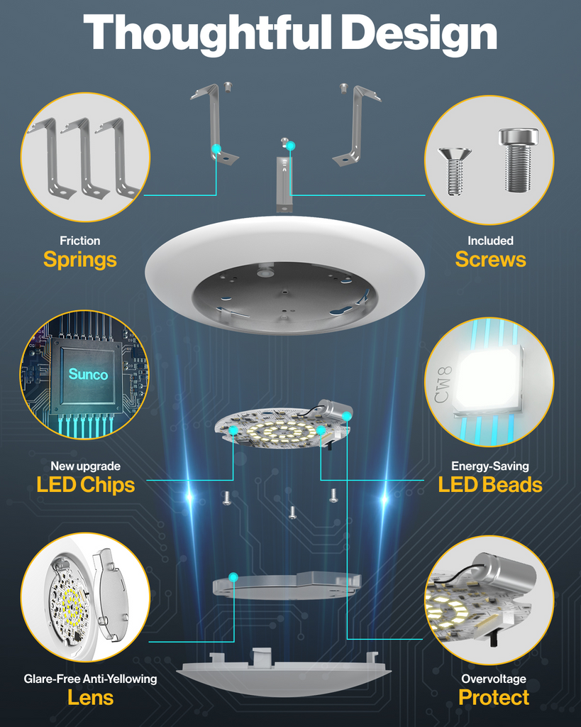Recessed LED Lighting, 4 Inch, Disk Downlight, 10W, Selectable CCT, 65 ...