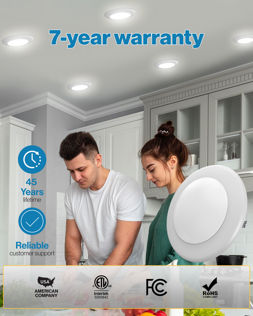 Recessed LED Lighting, 4 Inch, Disk Downlight, 10W, Selectable CCT, 65 ...