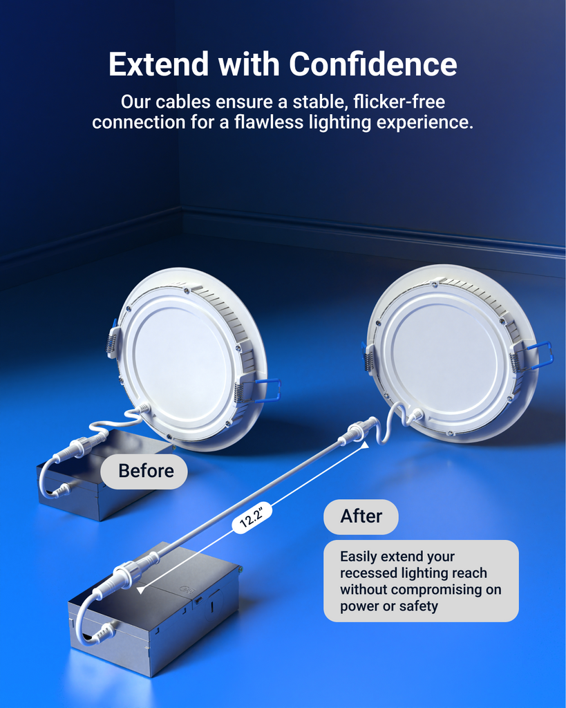 12 Inch 2-PIN Extension Cord for Sunco Single CCT Recessed Lights ...