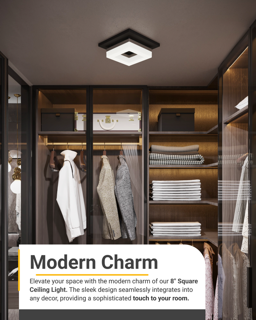 8 Inch Quadrata, Decorative Ceiling Light, Selectable CCT, 1800 Lumens ...