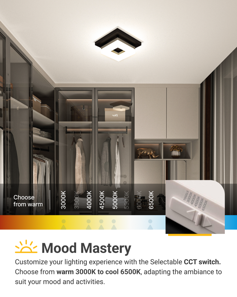 8 Inch Quadrata, Decorative Ceiling Light, Selectable CCT, 1800 Lumens ...