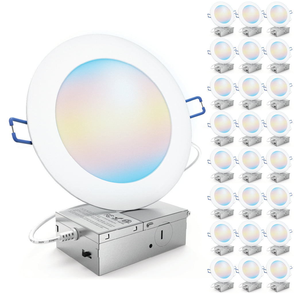 Recessed LED Lighting, 6 Inch, Slim with Metal J-Box, Selectable CCT ...