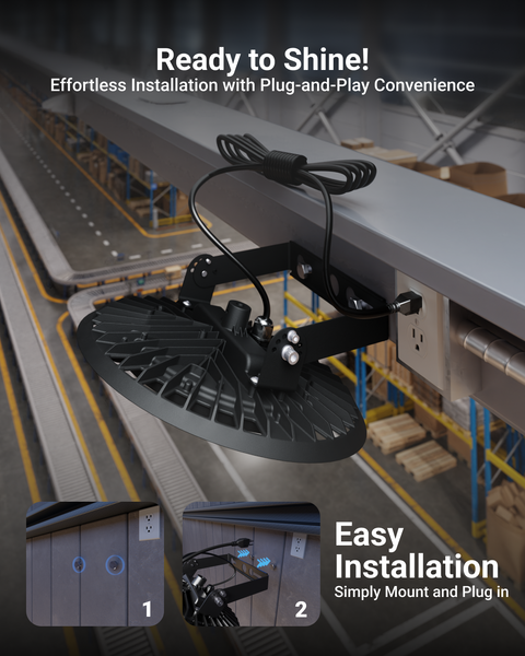 UFO High Bay 150W Plug & Play LED Fixture with U-Bracket, 2-Step Insta ...