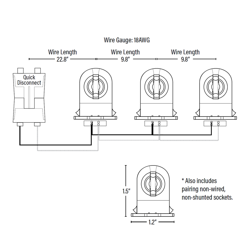 Wiring Harness for Single-End, Non-Shunted Tombstones, T8/T12 Socket ...