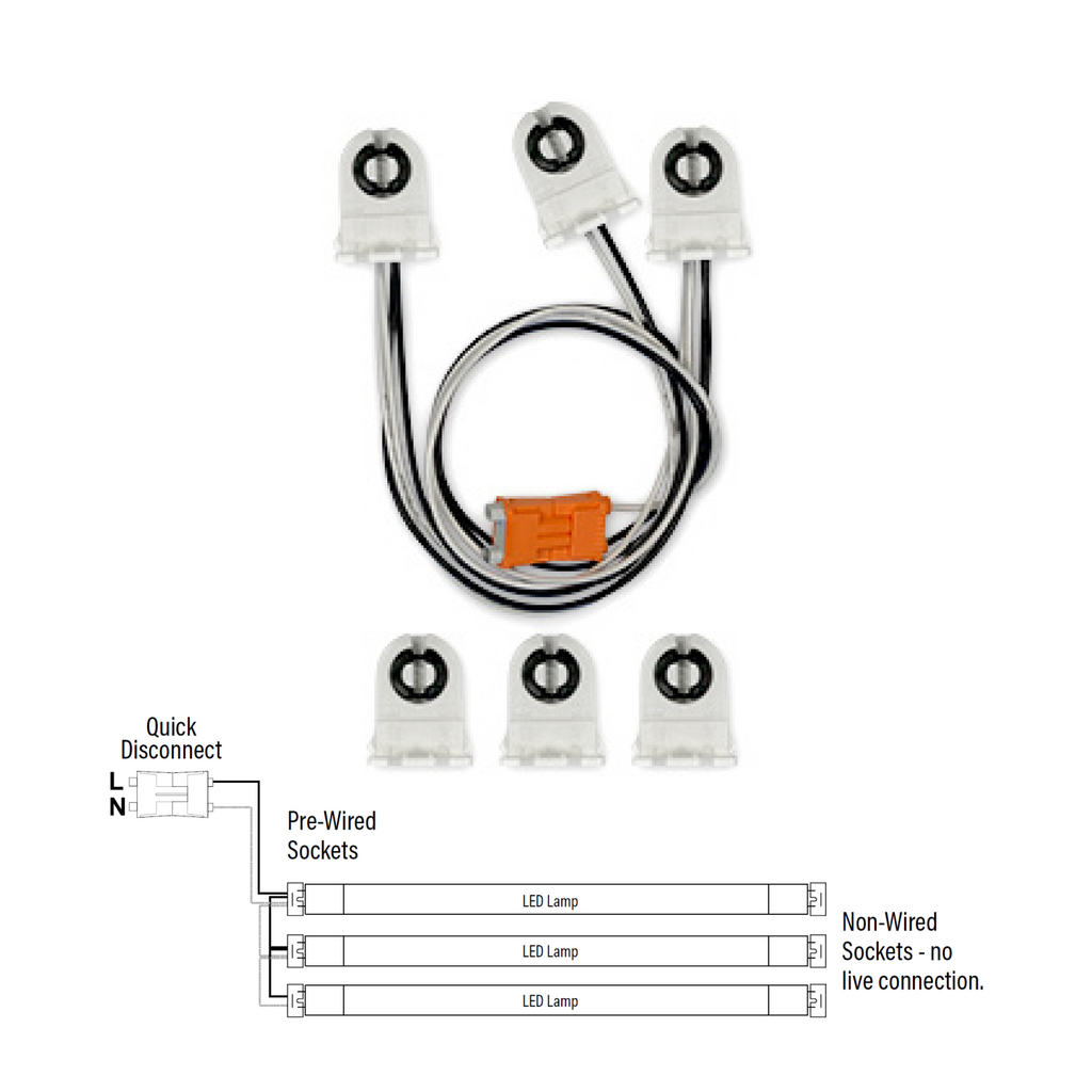Wiring Harness for Single-End, Non-Shunted Tombstones, T8/T12 Socket ...