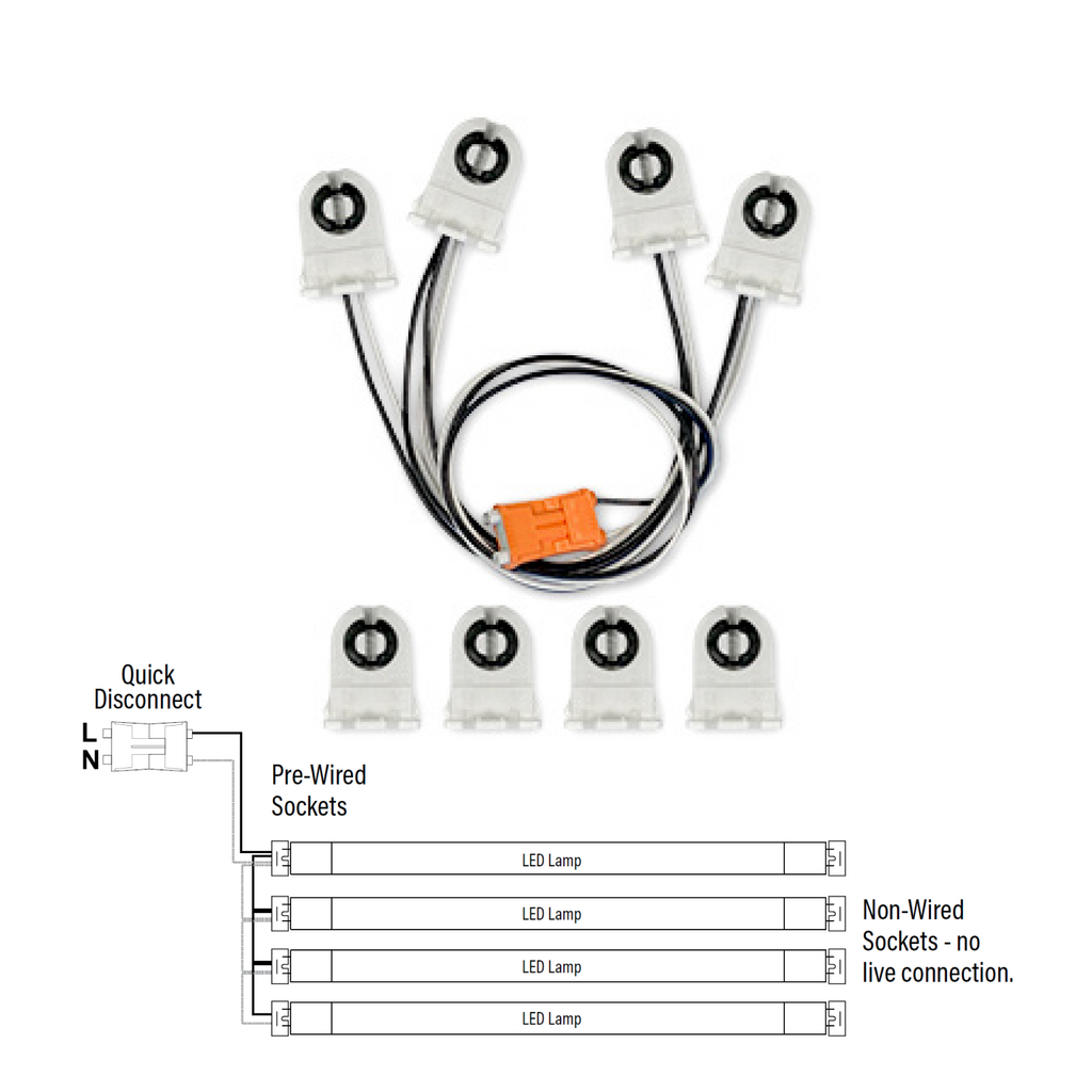 Wiring Harness for Single-End, Non-Shunted Tombstones, T8/T12 Socket ...